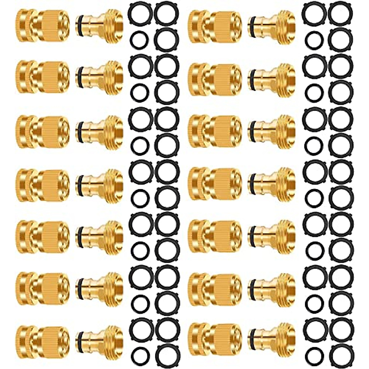 FRQNTKPA Garden Hose Quick Connector, No-Leak 3/4 Inch GHT Thread Fitting Water Hose Female Adapter and Male Adapter, Heavy-Duty Rust Resistant Brass Water Pipe Connect, Easy to Use ( 14 Pack ）