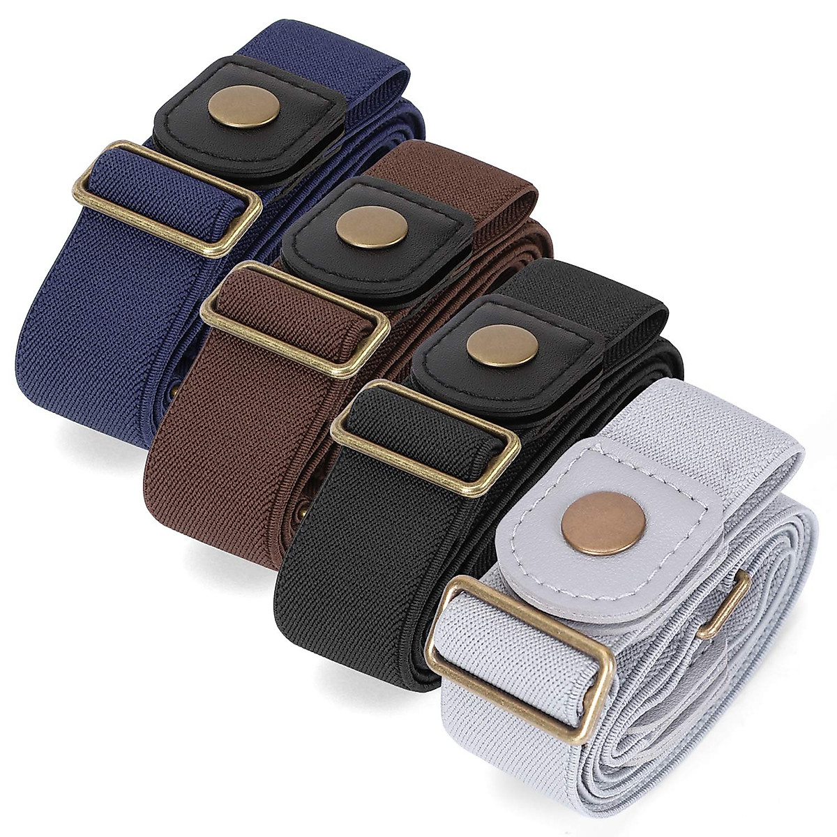 WERFORU 4 Pieces No Buckle Invisible Stretch Belt Buckle-Free Elastic Belt for Women,Black+Coffee+Blue+Grey, Waist Size 35-53 Inches