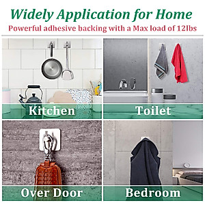 Jekoo Adhesive Hooks Heavy Duty, Over The Door Hooks Stick on Wall Hangers Towel Hooks Waterproof Stainless Steel Adhesive Towel Rack for Bathroom Kitchen Cabinet Door - 4 Packs