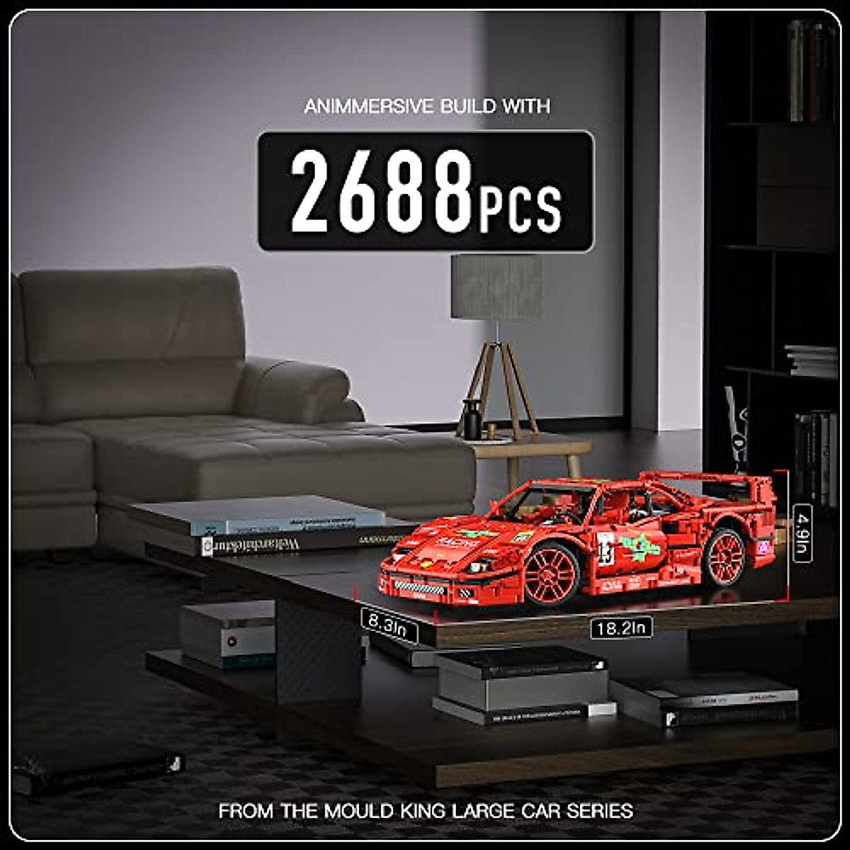 Mould King Ferrari F40 LM Racing Car Building Sets Toy with Remote Contral, 13095 Technology Super Car Model Building Blocks,1:10 Collectible Car Building Kits for Fans Adult Teens 14+(2688 Pieces)