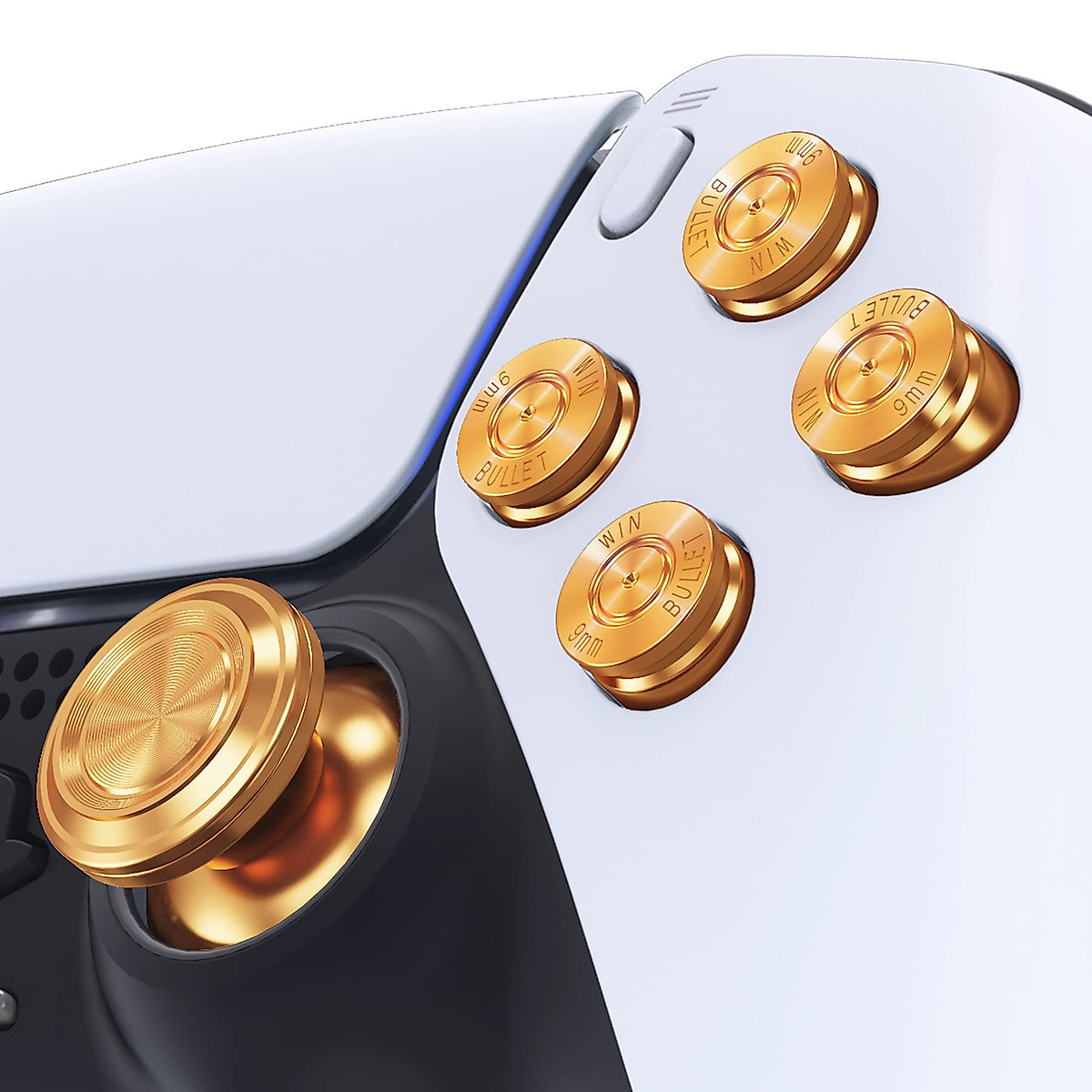 eXtremeRate Gold Metal Thumbsticks Dpad ABXY Buttons for PS5 Controller, Custom Replacement Aluminum Analog Thumbsticks & Action Buttons & Direction Keys for PS5 Controller - Controller NOT Included