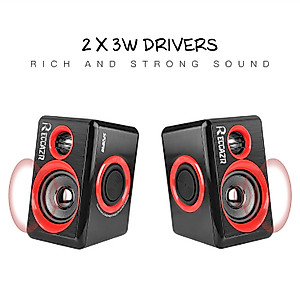 Computer Speakers, 2.0 CH PC Speakers with Surround Sound, USB Wired Laptop Speakers with Deep Bass for Desktop Computer/PC/Laptops/Smart Phone Build-in 4 Loudspeaker Diaphragm Reccazr SP2040|RED