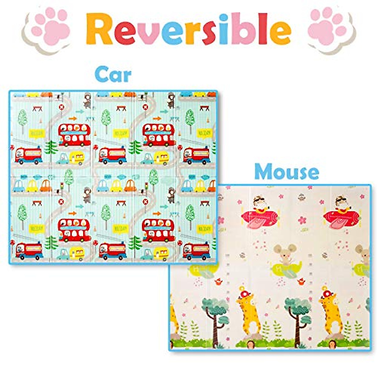 Gentle Monster Baby Play Mat, Extra Large Foldable Play Mat for Baby, Portable Baby Crawling Mat, Waterproof Non Toxic Anti Slip Soft Foam Reversible Playmat for Toddlers and Kids 77" x 70"