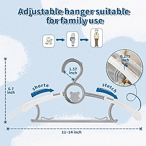 PIGLOG Baby Hangers 100 Pack Extendable Adjustable Kids Hangers, 11-14 Inches Non-Slip Plastic Toddler Hangers for Baby Kid Kids Children Infant Child,Stackable Kid Hangers for Closet Grey Bear