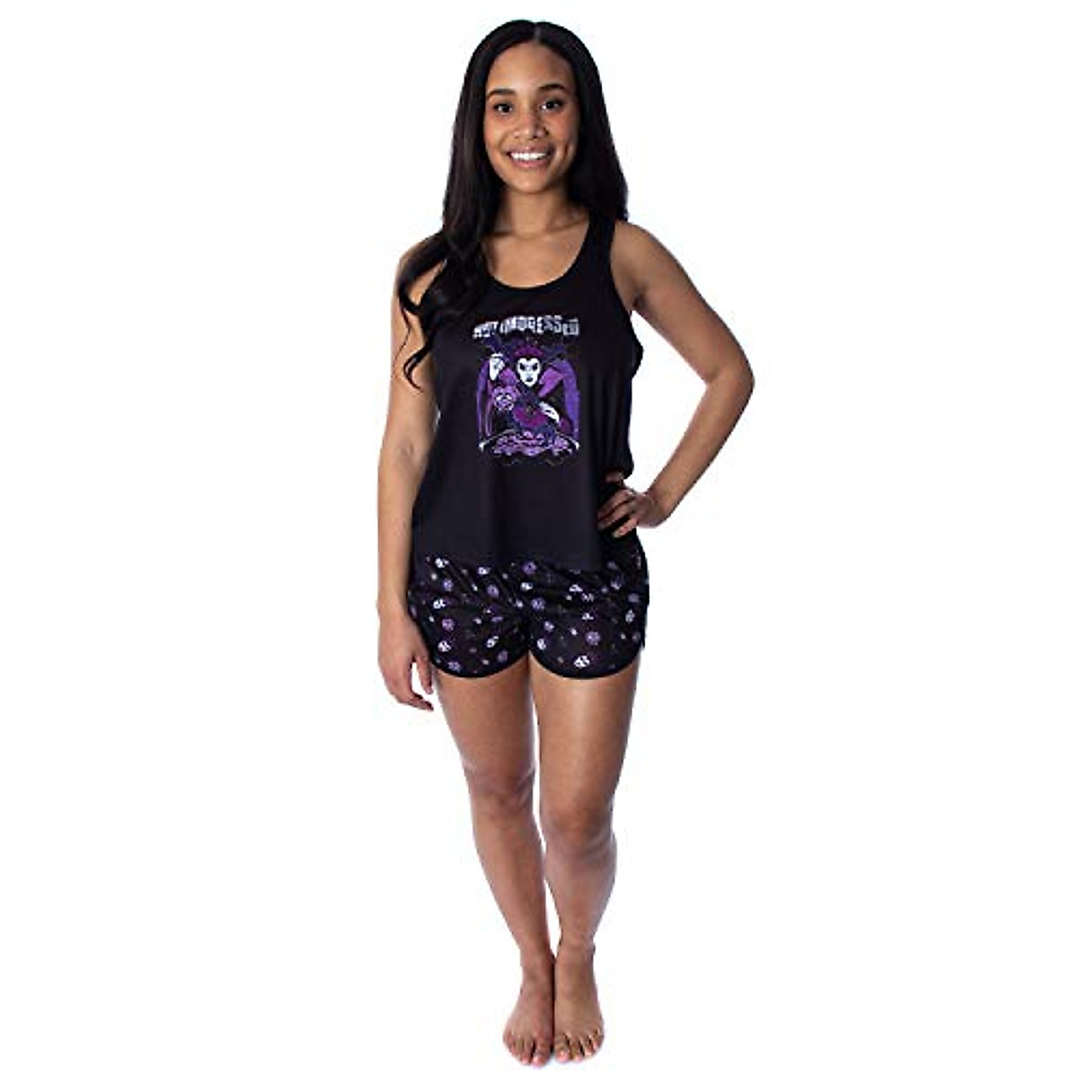 Disney Villains Women's Evil Queen Not Impressed Tank Top and Shorts Loungewear Pajama Set (2X-Large) Black