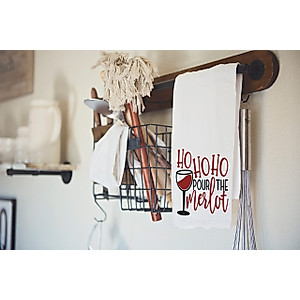 Handmade Funny Christmas Kitchen Towel - Ho Ho Ho Pour the Merlot - 28x28 Inch Perfect for Housewarming Christmas Hostess Gifts (Ho Ho Ho Pour the Merlot)