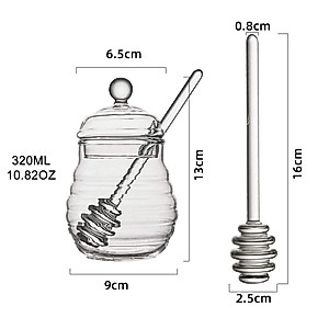 Forart Honey Jar with Dipper and Lid Glass Handmade Honey Pot Glass Made Honey Dipper and Honey Pot Heat-Resistant 11/14 oz Beehive Honey Pot for Home Kitchen