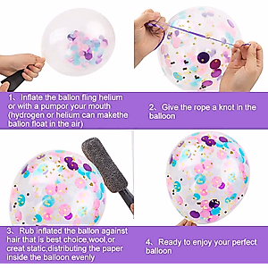 RUBFAC 60pcs Mermaid Balloons with Latex Confetti Balloons, Light Pink Purple Blue Balloons and Ribbons for Birthday Party Decorations Mermaid Party