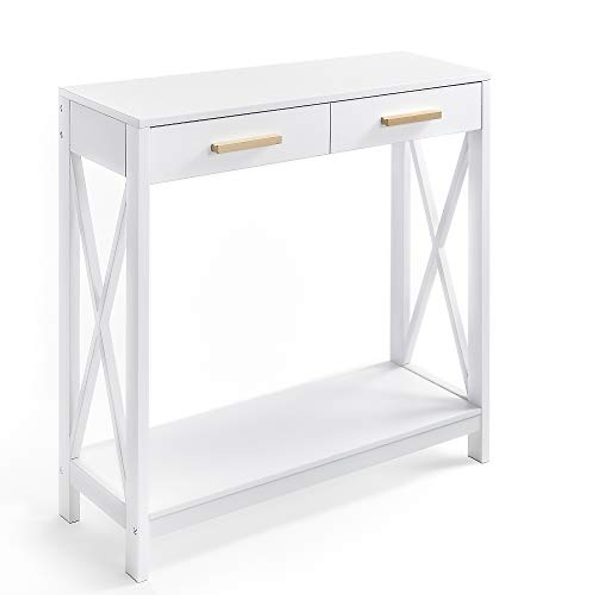 Prosumer's Choice White 2-Tier 2-Drawer Compact Sofa and Console Table, Elegant Entryway, Hallway,Foyer, Accent Side Table for Living Room, Office, Corridor
