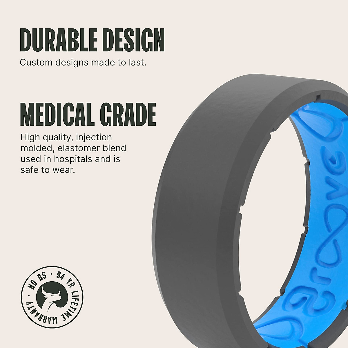 Groove Life Edge Deep Stone/Blue Silicone Ring - Breathable Rubber Wedding Rings for Men, Lifetime Coverage, Unique Design, Comfort Fit Ring - Size 11