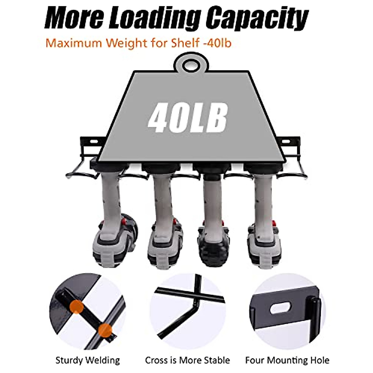 WellMall Power Tool Organizer Holder - Wall Mount Style for Power Tool Drill as Heavy Duty Tool Shelf & Tool Rack with Compact Design, Great as Tool Utility Shelves & Great as Gifts for Him Men