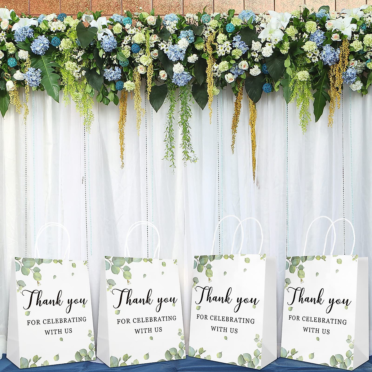 30 Pieces Wedding Welcome Bags Bulk Thank You for Celebrating with Us Paper Bags with Handles Wedding Favor Gift Bags for Guests Wedding Birthday Baby Shower Favors Supplies, 8 x 4 x 10 Inch