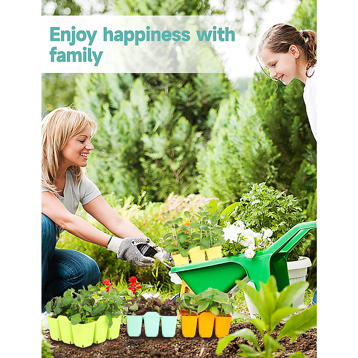 LUVCOSY 4 Packs Silicone Seed Starter Tray, Colorful Seedling Starter Trays Fit Up to 10" 10" Planting Tray, BPA-Free & Dishwasher Safe, Indoor Reusable Seedling Grow Kit for Vegetable, Flower, Herb