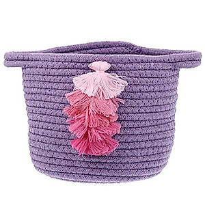 Woven Cotton Rope Nesting Bowls Small Basket Cute Closet Bins Mini Table Basket Organizer Decorative Woven Basket Storage Baskets Purple Round Woven Basket