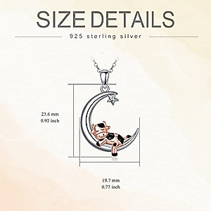 URONE Cow Necklace Sterling Silver Cow Moon Pendant Cute Cow Animal Jewelry Gifts for Women Girls