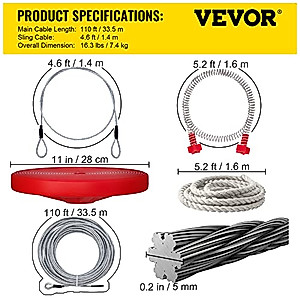 VEVOR Zip line Kits for Backyard 110FT, Zip Lines for Kid and Adult, Included Swing Seat, Zip Lines Brake, and Steel Trolley, Outdoor Playground Equipment Red