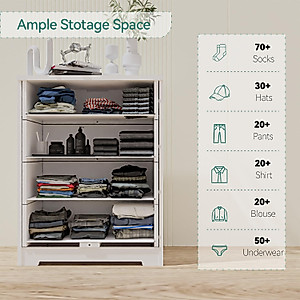 GEPELCN Dresser for Bedroom White Dresser with Power Outlets Wood 4 Drawer Dresser with Large Organizer Tall Chest of Drawers Closet Modern Dresser for Bedroom Living Room Kids Room Hallway