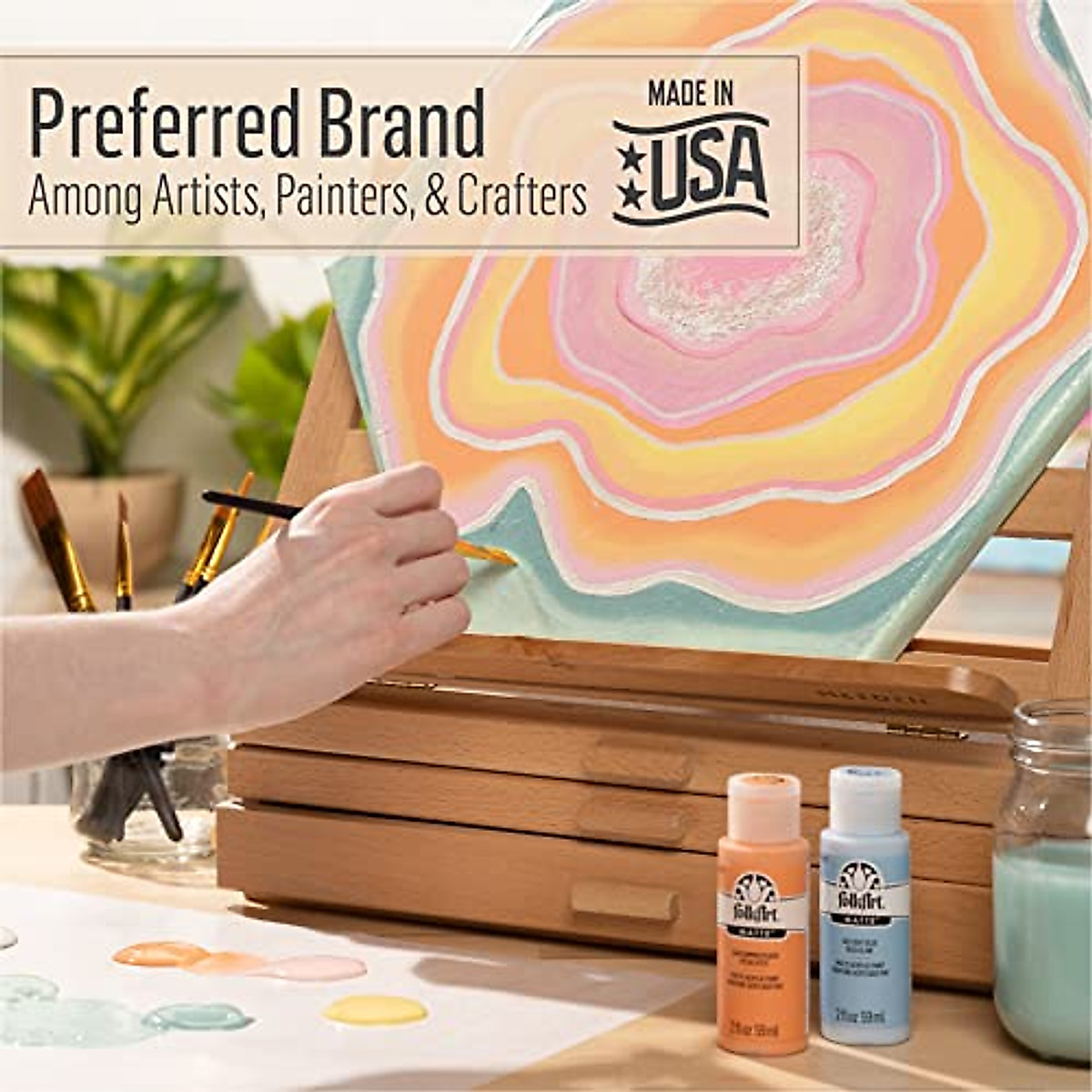 FolkArt Pastel Rainbow Kit, 16 Piece 2 fl oz Premium Acrylic Paint Set Including 14 Matte Shift 1 Dragonfly Glaze Color