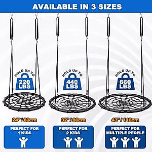 Odoland Spider Web Tree Swing, Outdoor Saucer Net Swing, 900D Oxford Platform Swing for Kids Adult, Backyard Round Flying Swing with Hanging Ropes Straps and Turnbuckle 30in Black