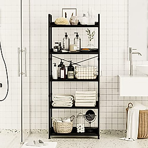 APPOLYN 5 Tier Bookshelf with 2 Hooks, Tall Bookcase, Modern Book Shelves Organizer, Bookshelves for Bedroom, Living Room and Home Office, Black