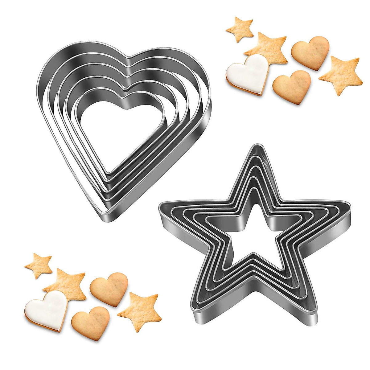 Svnntaa Heart Star Cookie Cutters Set, Valentine’s Day Heart Shaped Biscuit Cutters Stainless Steel Pastry Donuts Cutters with Storage Box