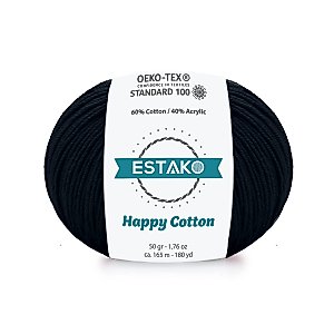 Estako Happy Cotton, 60% Cotton 40% Acrylic Yarn, Soft, Fine/Sport (2) for Crochet and Knitting 1.76 Oz (50g) / 180 Yrds (165m) (4810 - Black)