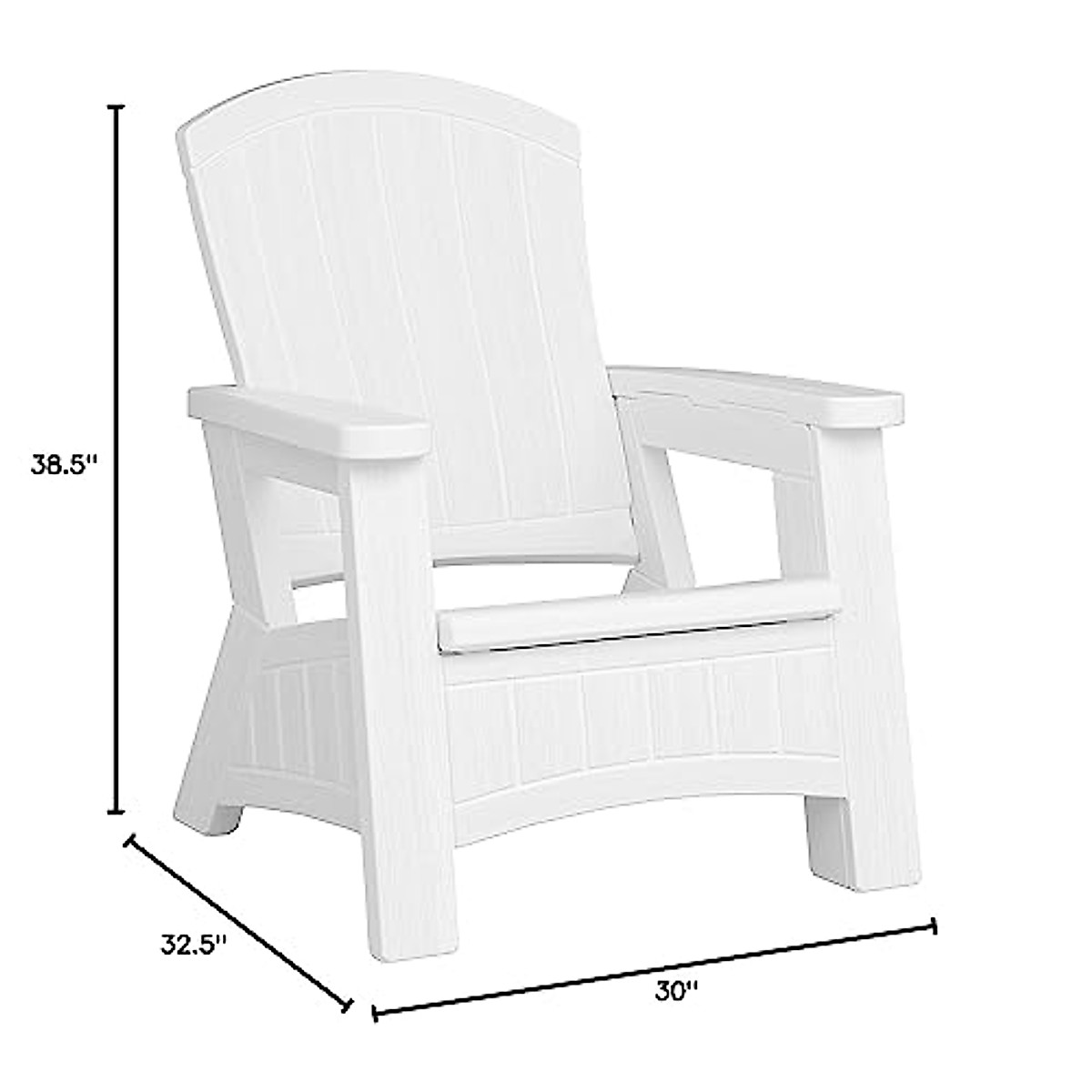 Suncast UV-Resistant Stylish Adirondack Outdoor Backyard Patio Chair with in-Seat Storage, White