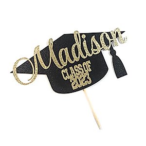 Personalized 2023 Graduation Cap Glitter Paper Party Cake Topper
