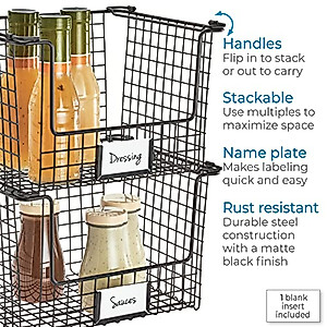 iDesign Classico Storage Basket with Handles for Pantry, Kitchen, Bathroom, Countertop, and Desk Organization, 12" x 10" x 7.75", Stackable-Large