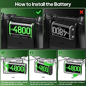 Rysker Charger with 4x4800mWh Rechargeable Battery Pack for Xbox One/Series X|S, Xbox One Series Controller Batteries Pack with Charging Station for XboxOne/S/X/Elite Controllers