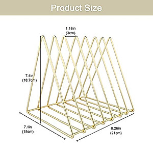 Urban Deco Triangle Desk Organizers Metal Wire Magazine Holder 7 Sections Decorative File Folder Organizer Vinyl Record Storage Office For Desk - Gold Magazine File Holder - Pack of 2