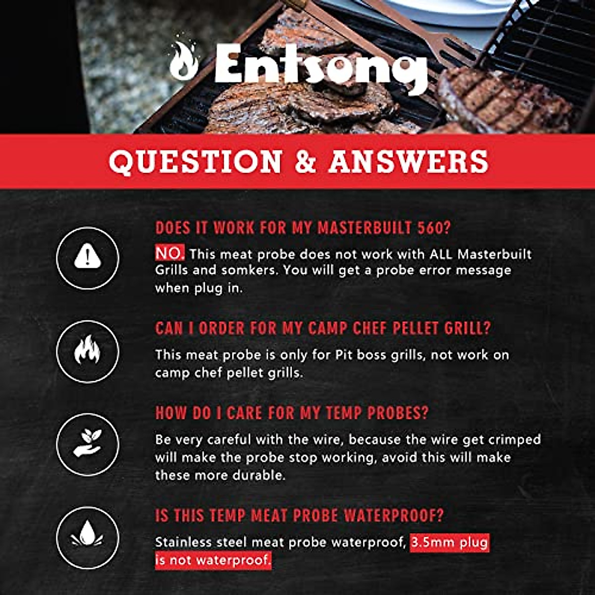 Replacement for Pit Boss Meat Probe Pellet Grills and Pellet Smokers Parts,2pc Waterproof BBQ Temperature Probe,3.5 mm Plug,Equipped with Stainless Steel Grill Holder 2pc