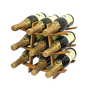 DECOMIL 9 Bottle Samurai Style Stackable Modular Wine Rack Wine Storage Rack Solid Bamboo Wine Holder Display Shelves, Wobble-Free (9 Bottle Capacity - Samurai Style Capacity)