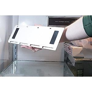 Storage Theory Yogurt Fridge Organizer - Holds up to 4 Wide-Mouth Vegan and Greek Yogurt Cups - Peel and Stick Slider Shelf for Small Refrigerator Spaces - 1 pc