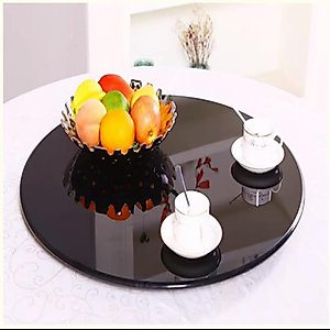 DOUKI Black Glass Lazy Susan Turntable For Dining Table, 20inch Tempered Glass Rotating Serving Tray For Table Top, Round Decorative Rotating Tray (Color : Black, Size : 36inch(90cm))