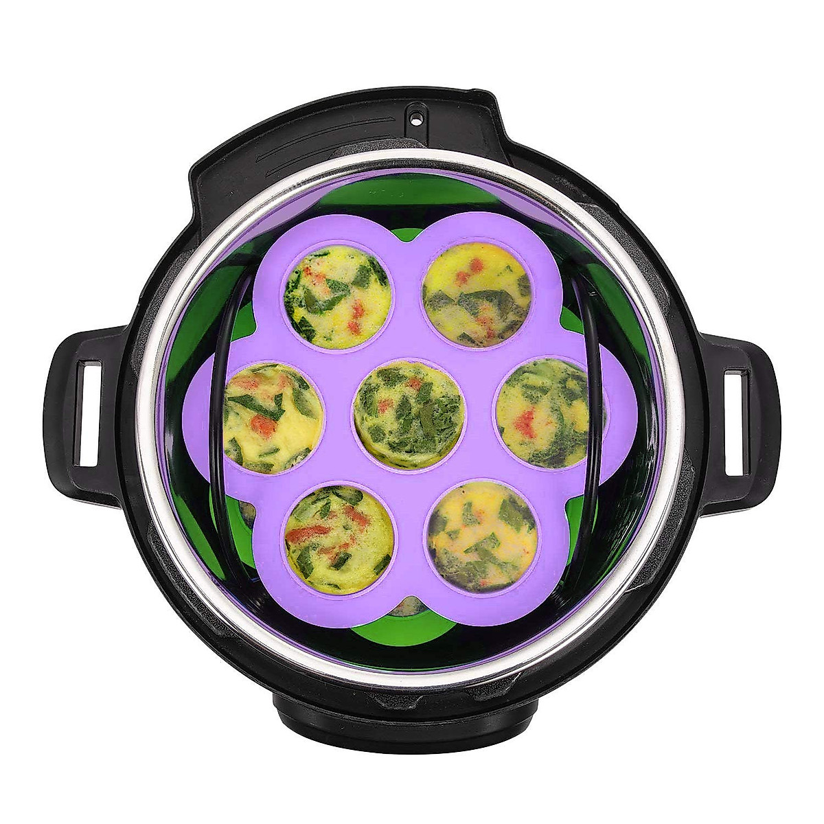 ROTTAY Silicone Egg Bites Molds and Steamer Rack Trivet with Heat Resistant Handles Fit Instant Pot Accessories, 7pcs set for 6qt & 8qt Electric Pressure Cooker With 2 Spoons and Silicone spatula