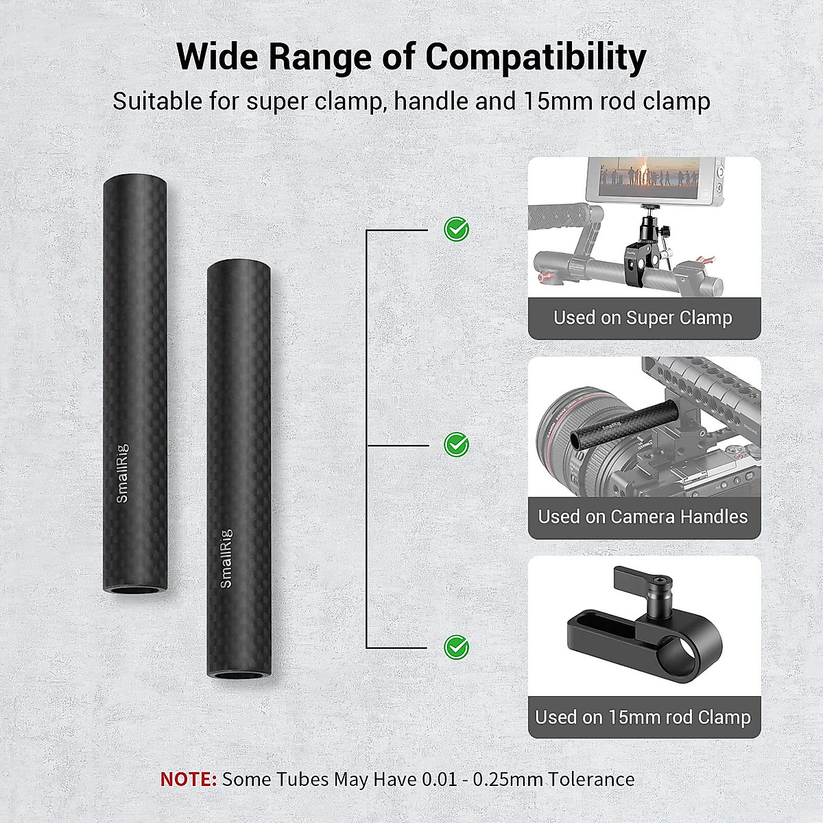 SmallRig 15mm Carbon Fiber Rods (4 Inch) for 15mm Rail Support System - 1871