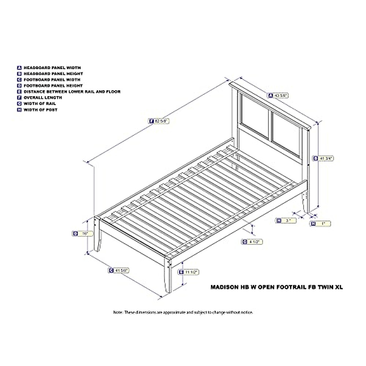 Atlantic Furniture AR8611009 Madison Platform Bed with Open Foot Board, Twin XL, Grey