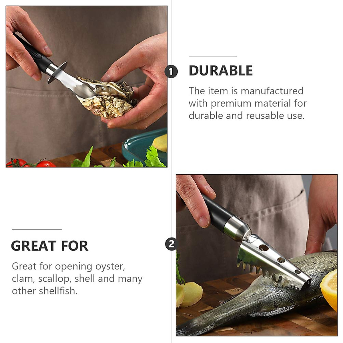 DOITOOL Fish Scaler Brush Oyster Shucker Set Oyster Shucking Seafood Skin Cleaning Brush Scraper Kitchen Shucking Tools