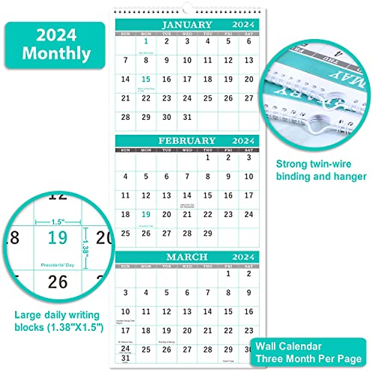 2023-2024 Wall Calendar - 3-Month Display Calendar July 2023- June 2024 (Folded in a Month), 11.3" x 26" (When Opened), 3 Month Calendar, Wall Calendar 2023-2024, 3 Month Vertical Calendar with Thick Paper