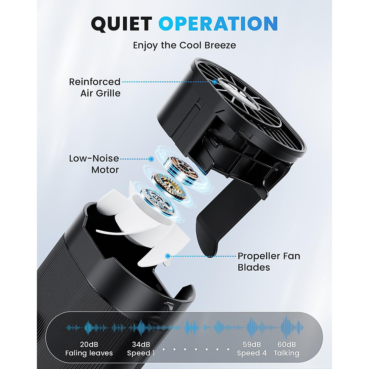 TEJINO Portable Fan, Personal Rechargeable Mini Waist Fan, 3000 mAh Battery Operated, Max 24H Working Time, 4 Speeds Clip Belt Fan for Outdoor, Indoor, Jobsite, Traveling, Gifts for Men - Black