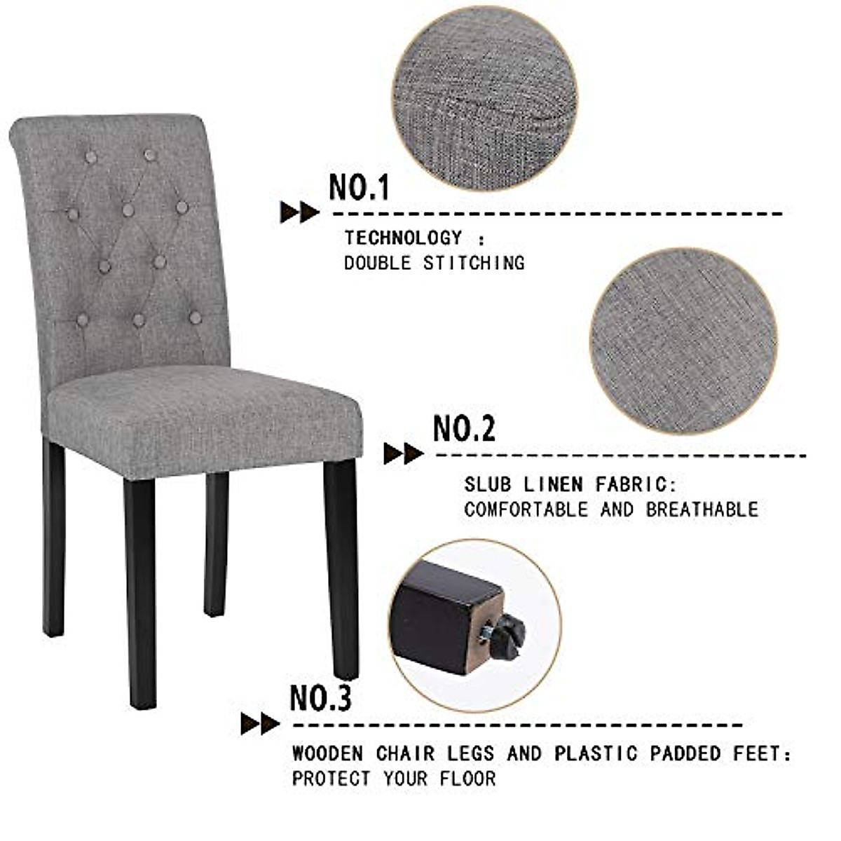 LSSBOUGHT Button-Tufted Upholstered Fabric Dining Chairs with Solid Wood Legs, Set of 4 (Gray)