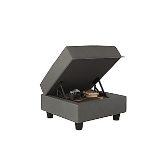 LLappuil Storage Ottoman Module Square Footrest for Modular Sectional Sofa Seat Cube, Faux Leather Fabic Foot Stool (Dark Grey)