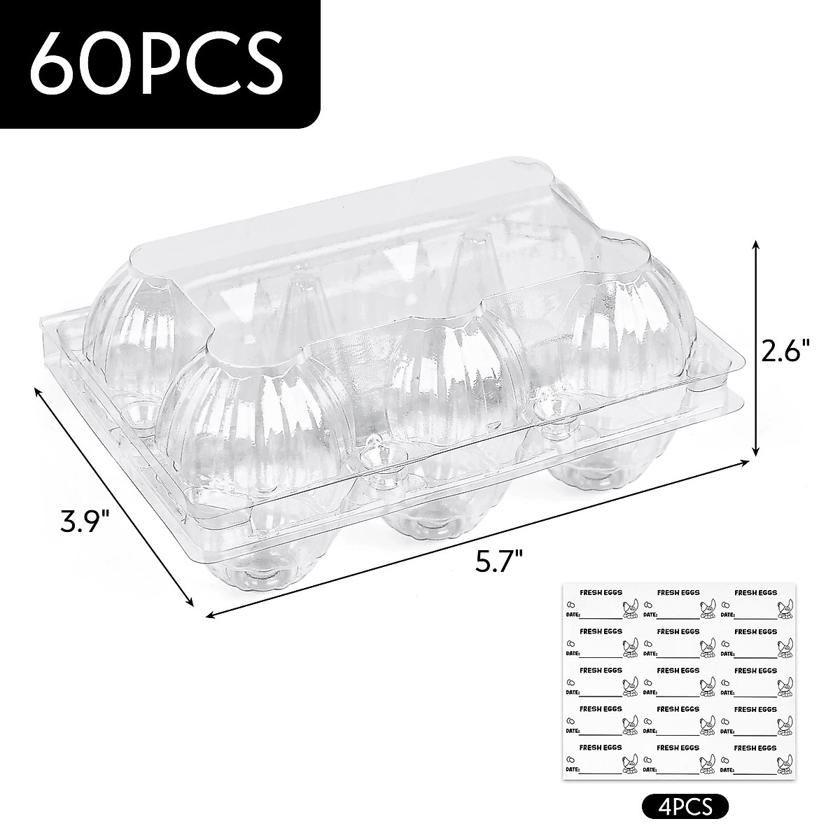 HANSGO Clear Egg Cartons Bulk, Half Dozen Eggs Storage Containers for Home Ranch Chicken Farm Market Display, 60 PCS
