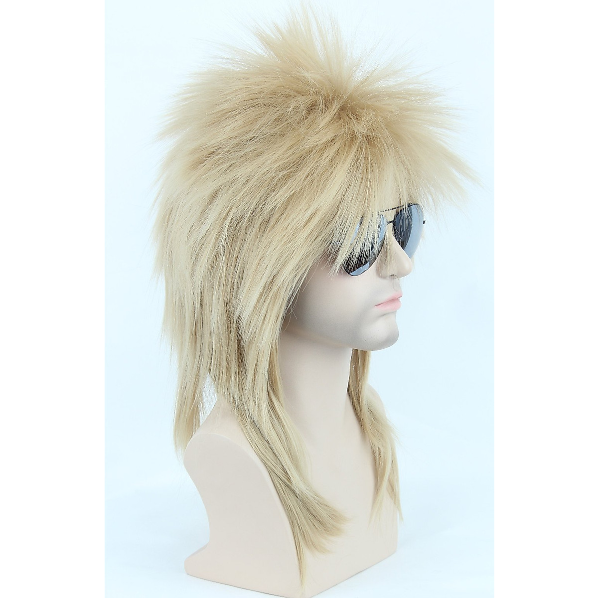 Topcosplay Adult 70s 80s Halloween Costumes Wig Rocking Dude Wig Punk Metal Rocker Disco Mullet Wig (Blonde)