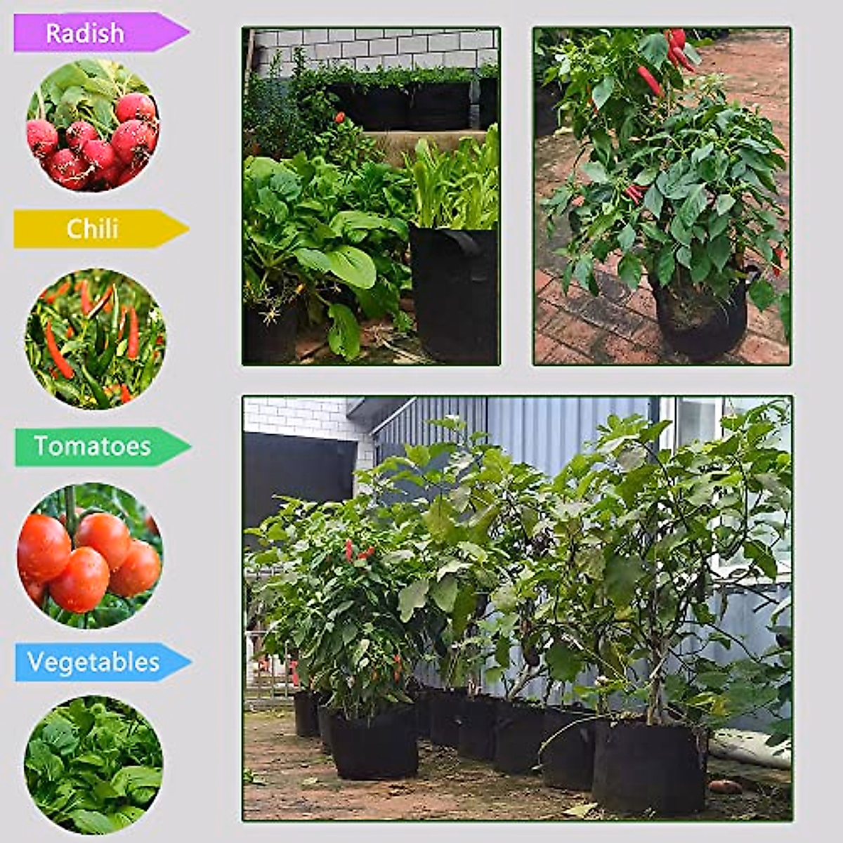 MIXGYS 12 Pack 5 Gallon Grow Bags,Grow Nursery Pots,Vegetables Bag for Flowers and Plant Garden Container,Thickened Non-Woven Pot with Handle（5Gallon 12Pack Black