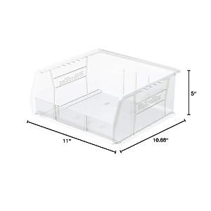 Akro-Mils 30235 AkroBins Plastic Hanging Stackable Storage Organizer Bin, 11-Inch x 11-Inch x 5-Inch, Clear, 6-Pack