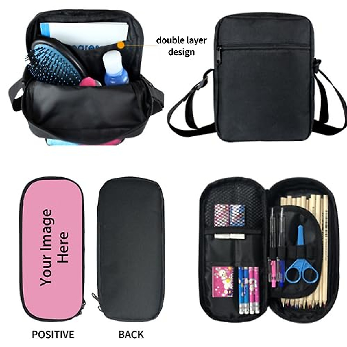 JTeena Bar-bie Backpacks for Kids, 3 Set Pink Barb Shoulders Schoolbag, Satchel and Pencil Case Set, 16" Girls School Bag Set