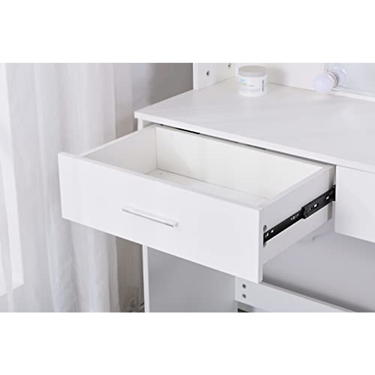 CIATRE White Elegant Vanity Set with 10 LED Light Bulbs, Cushioned Stool, and Ample Storage - Perfect for Makeup and Organization