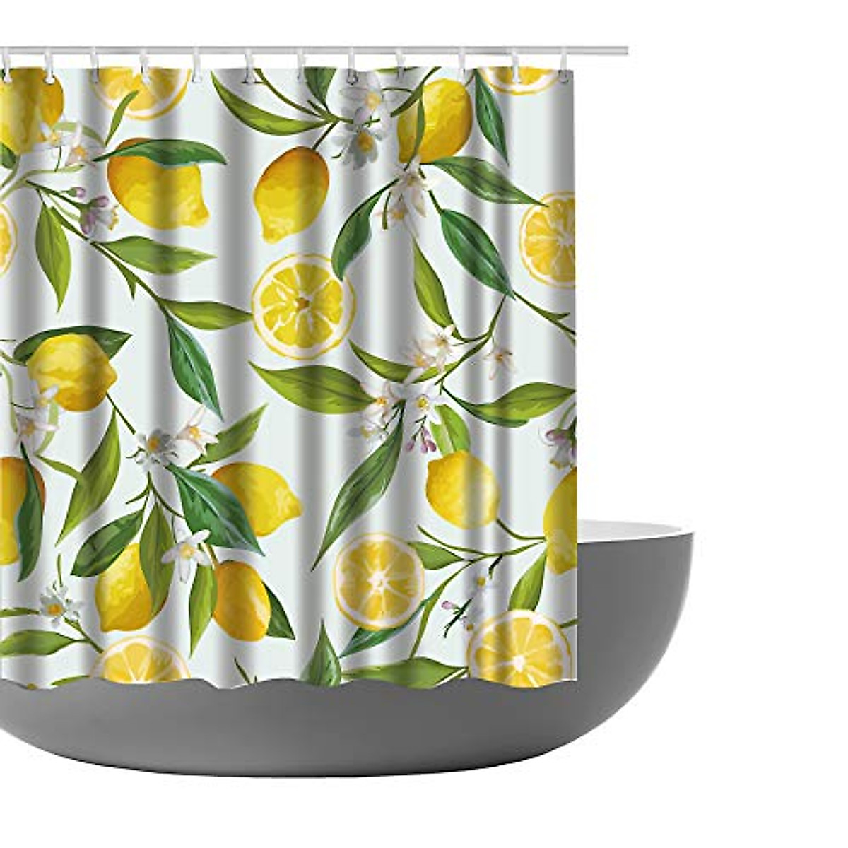 Amagical Lemon Set Decor Fruit Citrus Flowers Leaves Pattern 16 Piece Bathroom Mat Set Shower Curtain Set Bath Mat Contour Mat Toilet Cover Shower Curtain and 12 Hooks